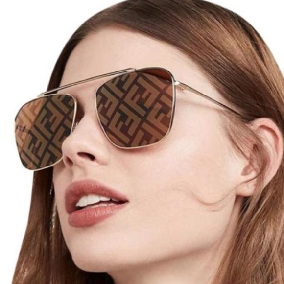 Fendi | Accessories | Fendi Goldorange Mirrored Monogrammed Sunglasses ...